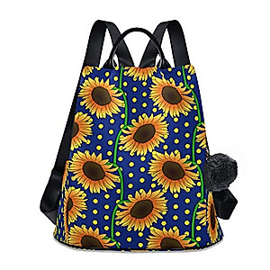 ALAZA Orange Sunflower Flowers On Blue Dotted Background Backpack Purse Anti-theft Casual Fashion Polyester Travel Rucksack Shoulder Bag for Women Girls