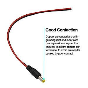 MILAPEAK (Real 18AWG 43x2pcs Wires) 20pcs Male DC Power Pigtail Cable, 12V 5A DC Connectors for CCTV Security Camera and Lighting Power Adapter (2.1mm x 5.5mm, Ultra Thick)