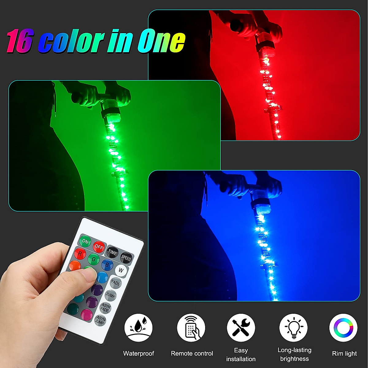 Waybelive LED Scooter Stem Light, Remote Control Scooter Light, 16 Color Change by Yourself, 2x1 Ft, Waterproof, Shockproof, Super Bright to Display at Night. Good Gift for Kids