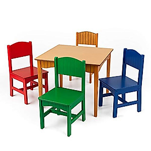 KidKraft Nantucket Kid's Wooden Table & 4 Chairs Set with Wainscoting Detail - Primary, Gift for Ages 3-8