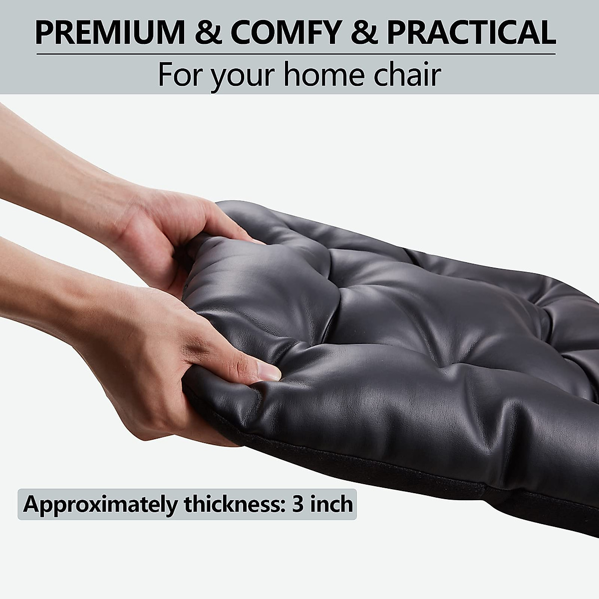 Big Hippo Chair Pads,Soft Leather Tufted Chair Seat Cushion Thicken U-Shape Chair Cushion Padding with Elastic Bands for Home Office Outdoor(Black-1pc)