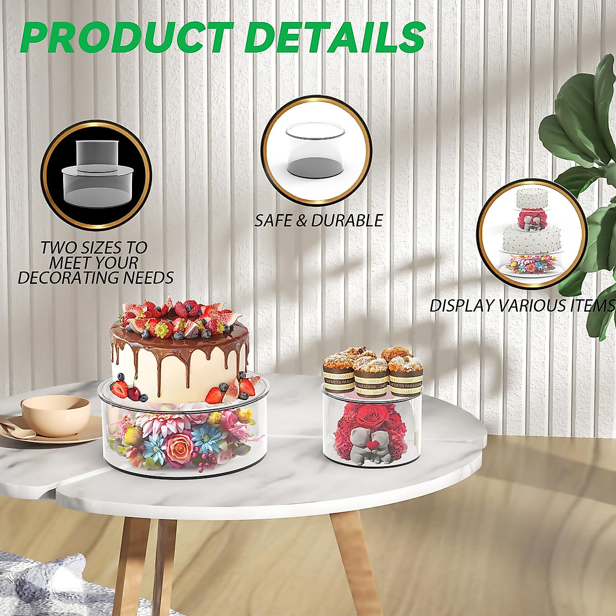 LEPump 2 Pcs Acrylic Fillable Clear Wedding Cake Stands 10 x 4'' and 6 x 4'' Cake Riser Round 2 Tier Cylinder Stand Display Box with Lid Decorative Centerpiece for Party Birthday