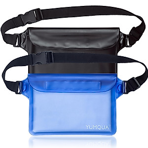 YUMQUA Waterproof Pouch with Waist Strap (2 Pack), Screen Touch Sensitive Waterproof Dry Bags for Boating Pool Swimming Kayaking Fishing Beach, Keep Your Phone and Valuables Safe and Dry (Blue&Black)