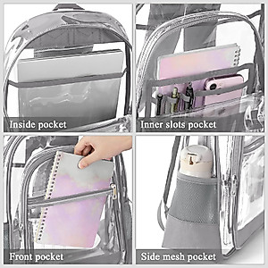 KIMNERPU Clear Backpack, Heavy Duty PVC Transparent Backpack with Reinforced Straps, See Through Multiple Pockets Large Capacity Bookbag for Concert Sport Event Work Security Travel Festival (Grey)