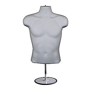 4-Pack Male Mannequin Torso, Dress Form Hollow Back Body Tshirt Display, w/Stand for Counter by EZ-Mannequins for Craft Shows, Photos or Design, Easy to Assemble and Store, S-M Clothing Sizes, White.