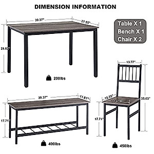 Dining Table Set for 4,Kitchen Table with 2 Chairs & 1 Bench,Wood Breakfast Table Set with Storage Racks for Small Space,Apartment,Dining Room, Home Office