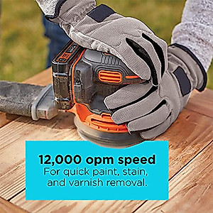 BLACK+DECKER 20V MAX Orbital Sander, Cordless, 12,000 OPM, 2 Sandpaper Sheets, Battery and Charger Included (BDCRO20C)