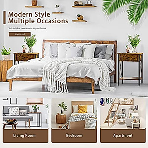 Vongrasig Nightstand with Wooden Drawer and Storage Shelf, Narrow Side Table for Small Spaces with Industrial Steel Frame, Modern Bedside End Tables with Drawer for Bedroom, Living Room, Rustic Brown