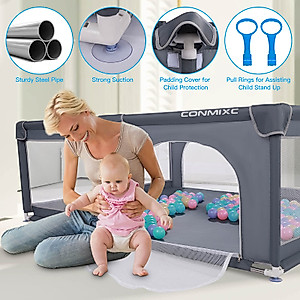 Baby Playpen 72” x 59”, CONMIXC Extra Large Playpen for Babies and Toddlers, Baby Gate Playpen, Baby Playyard, Baby Fence Play Area, Kids Activity Center with Gate Dark Gray
