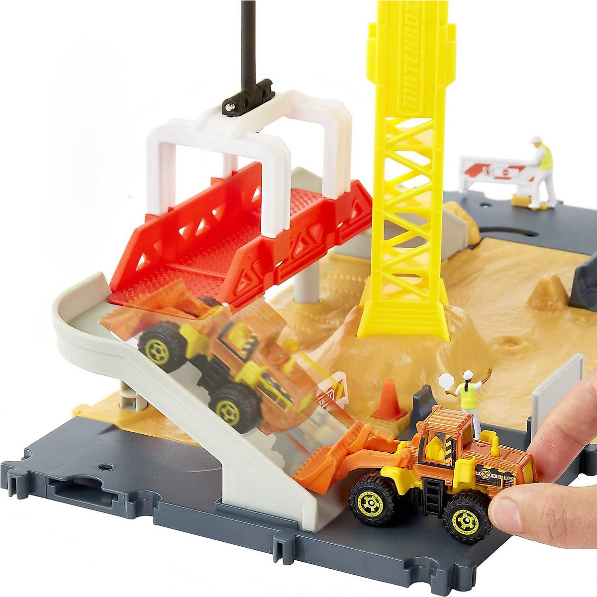 Matchbox Action Drivers Construction Playset, Moving Crane, Car-Activated Features, Includes 1 Matchbox Toy Bulldozer, for Kids 3 Years Old & Older