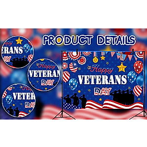 Happy Veterans Day Backdrop Thank You Veterans Background American Medal Striped Flag Patriotic Soldier Outdoor Indoor Home Party Banner Decorations Supplies 7x5FT