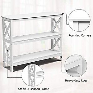 Giantex 3-Tier Narrow Console Table, Rustic Sofa Table with Storage Shelf, X-Design Bookshelf, Skinny Foyer Table, Behind Couch Table, Entryway Table for Hallway Living Room, Entry Table, White