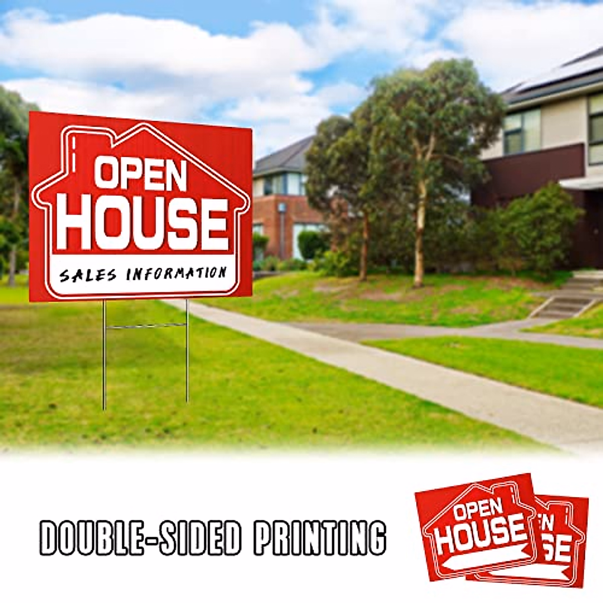 Open House Signs (5 Pack), 16" x 12" Double-Sided Yard Signs with Metal H Stakes，Open House Real Estate Signs, Property Sale Directional Arrows Signs,WEATHER-PROOF ((5 Pack))