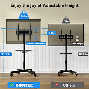 Mobile TV Cart for 23-60 Inch LED LCD Flat Curved Panel Screens TVs, Rolling TV Stand with Wheels Holds Up to 55lbs, Height Adjustable Portable Floor Stand with Media Shelf Tray, Max VESA 400x400mm