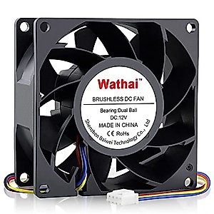 Wathai 80mm x 38mm High Static Pressure Fan 12V 4 Pin Dual Ball PWM 8038 High CFM for PC CPU Cooler GPU Server Computerc Case Cooling
