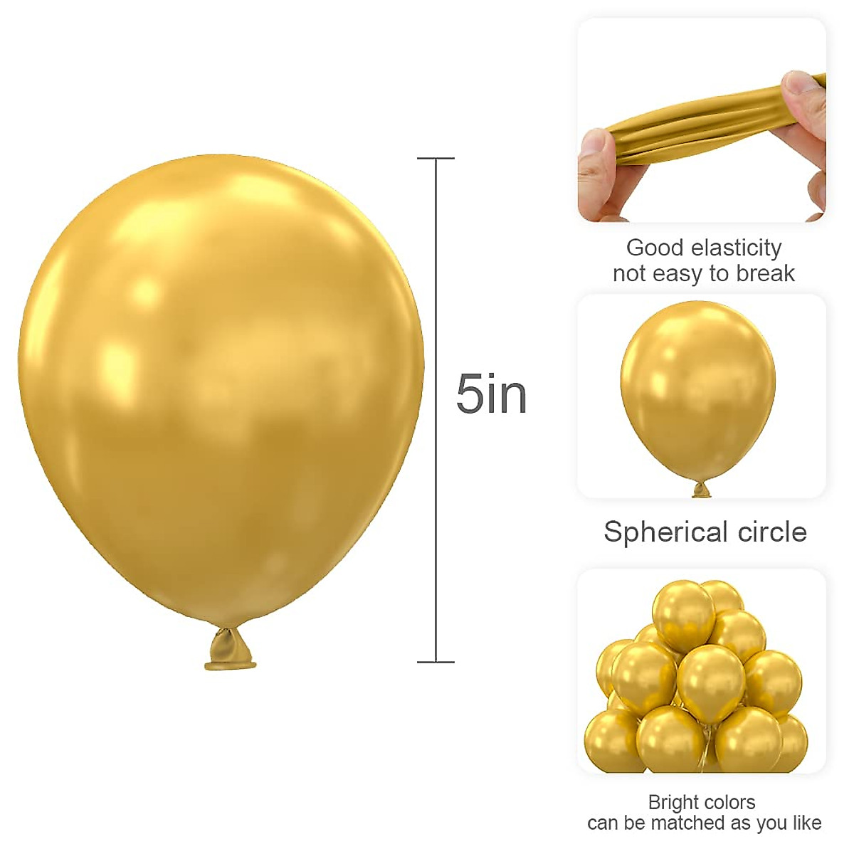 Gold Balloons, 5 Inch Balloons 50pcs, Gold Chrome Balloons, Metallic Balloons, Foil Balloons, Balloons for Party Decoration, Gold Round Balloon Arch