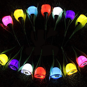 Uonlytech LED Decor 2pcs Solar Lamp Outdoor Solar Powered Lights Outdoor Ground Lights for Outside Flower Lawn Lamp Tulips Light Stakes Pathway Solar Lights Outdoor Light Led