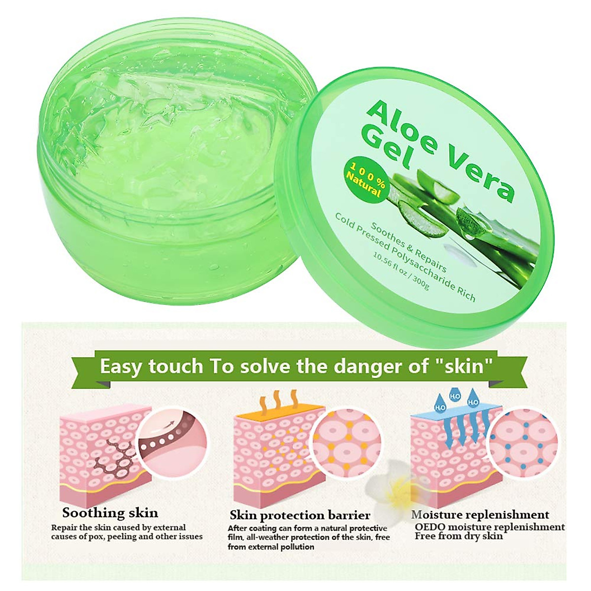300g Gel Remove Pimples Shrink Pores After-Sun Repair Moisturizing Face Gel Skin Care, Prevent Skin Inflammation