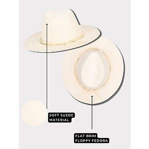 San Diego Hat Co. Women's Faux Suede Wide Brim Floppy Fedora with Wrapped Back Knot Trim, Beige, One Size