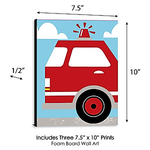 Big Dot of Happiness Fired Up Fire Truck - Firefighter Firetruck Nursery Wall Art and Kids Room Decorations - Gift Ideas - 7.5 x 10 inches - Set of 3 Prints