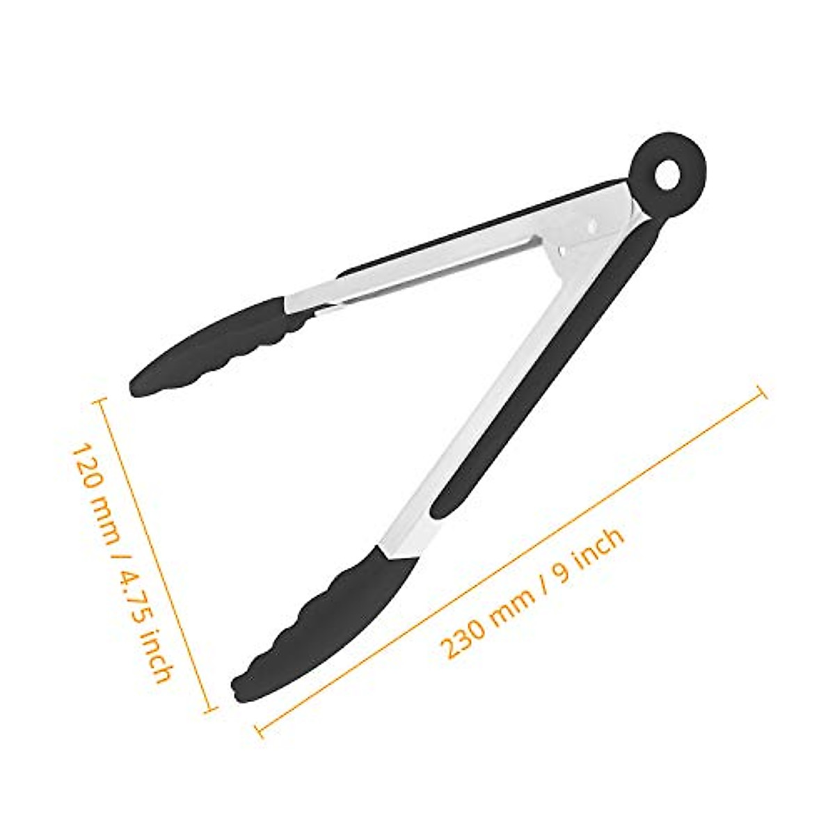 KUFUNG Silicone Kitchen Tongs, Serving Tongs for cooking, High Heat Resistant to 480°F, Stainless Steel Metal Food Tongs with Non-Stick Silicone Tips (9 inch, Black)