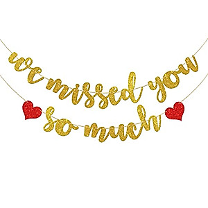 Halawawa Gold Glitter We Missed You So Much Banner, Welcome Home/Welcome Back Party Decoration Supplies, Family Sign Party Deployment Returning Military Army Homecoming Party Decor