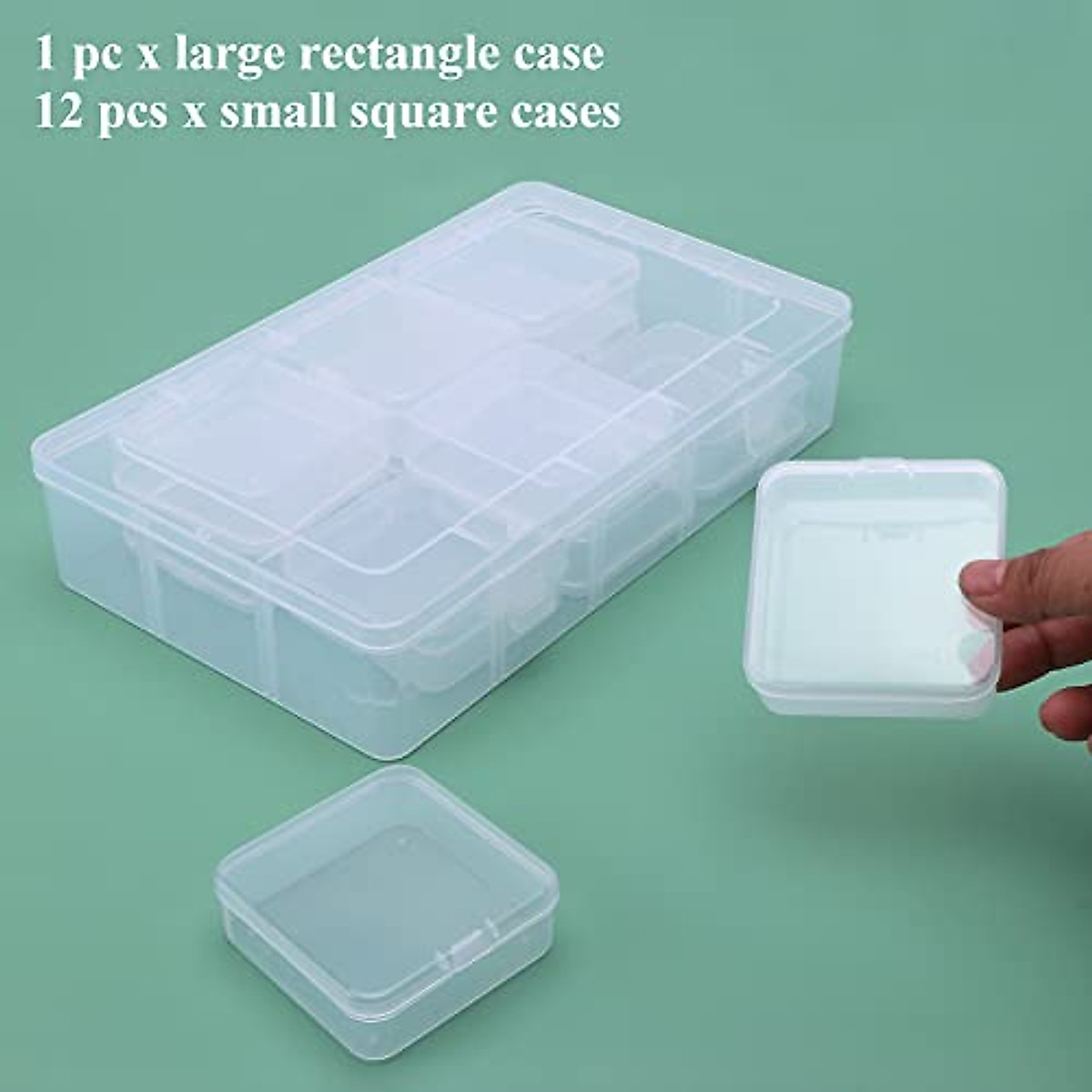 13Pcs Beads Storage Containers Box, Mixed Sizes Clear Plastic Storage Cases with Hinged Lid, Empty Plastic Boxes for Jewelry, Earring, Rings, Keys, Coins, Easy to Distinguish(Clear)