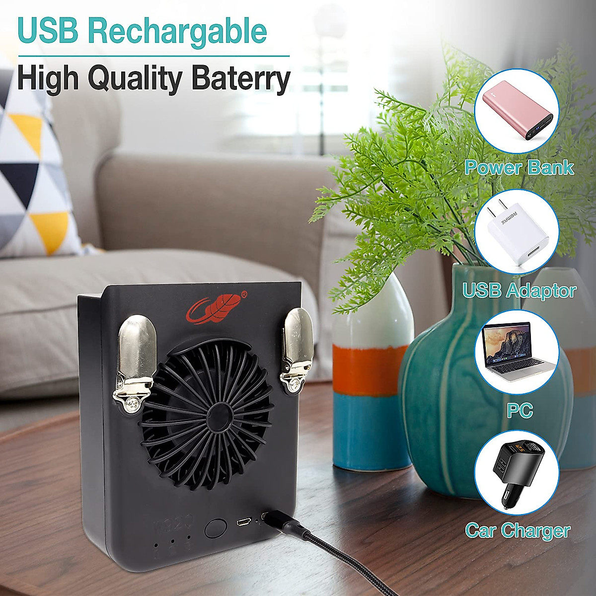 FANCYWING Portable Waist Clip Fan, 8000Mah Personal Battery Operated Waist Belt Fan with Super Strong Airflow, Rechargeable Necklace Fan USB Body Cooler for Hiking, Camping, Fishing, Cycling…