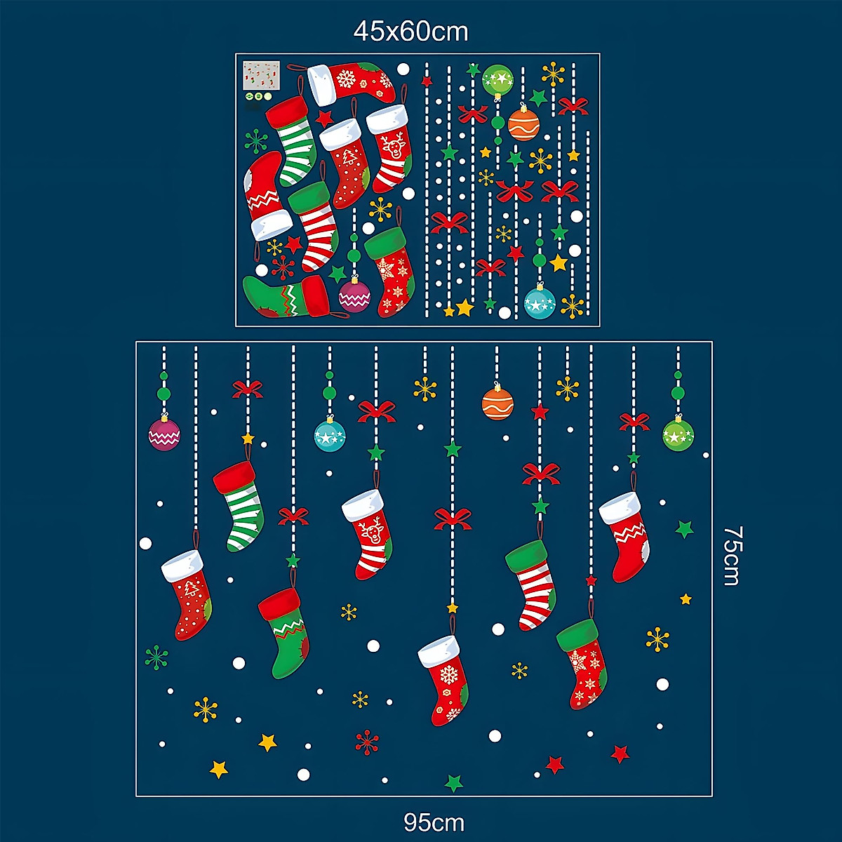 ONDY Merry Christmas Garter Window Glass Decoration Stickers 2025 New Holiday Removable Dress Up DIY Static Window Clings Decals for Living Room Bedroom Shop Window