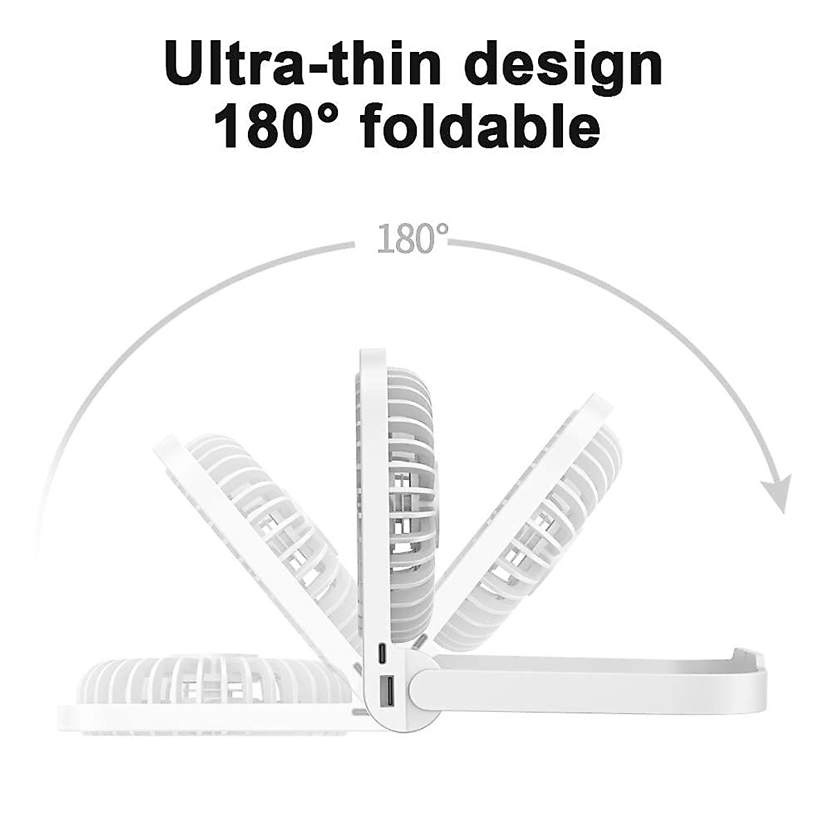 Personal USB Desk Fan, iHoven Mini Portable 14h Cooling Office Rechargeable Small Table Fan, 4800mah Quiet Battery Operated Desktop Fan Adjustable for Home Office Car Outdoor Travel White (white)