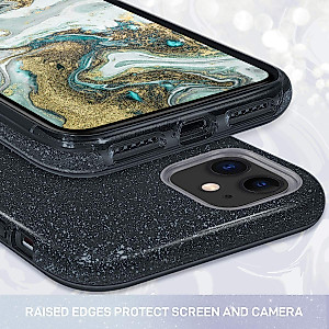 MILPROX Case Compatible for iPhone 11, Bling Sparkly Glitter Luxury Shiny Sparker Shell, Protective 3 Layer Hybrid Anti-Slick Slim Soft Cover for iPhone 11 6.1 inch (2019)-Black