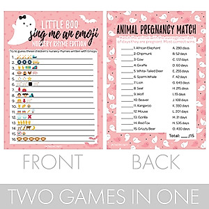 DISTINCTIVS Pink A Little Boo is Almost Due Girl Baby Shower Games - Animal Pregnancy and Emoji Picture Guessing Game (2 Game Bundle) - 20 Dual Sided Cards, Halloween Baby Shower