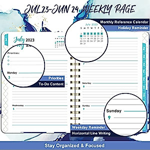 2023-2024 Planner - Academic Planner 2023-2024, July 2023 to June 2024, Weekly and Monthly Planner 2023-2024, 8.4" x 6.3", Hardcover with Back Pocket + Thick Paper + Twin-Wire Binding - Waterink