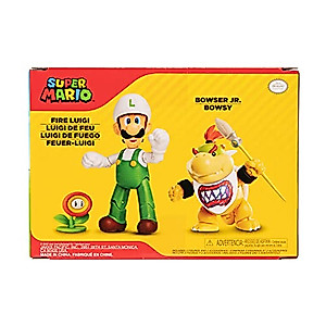 Super Mario Nintendo 4 Inch Action Figure 2-Pack: Fire Luigi & Bowser Jr. with Accessories