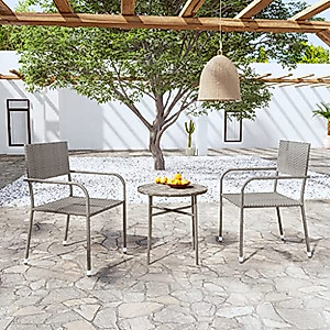 qiangxing 3 Piece Patio Dining Set Outdoor Patio Dining Set Outdoor Patio Furniture Patio Set Patio Table and Chairs Set Poly Rattan Gray 3098034