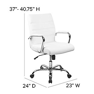 Flash Furniture Whitney Mid-Back Desk Chair - White LeatherSoft Executive Swivel Office Chair with Chrome Frame - Swivel Arm Chair
