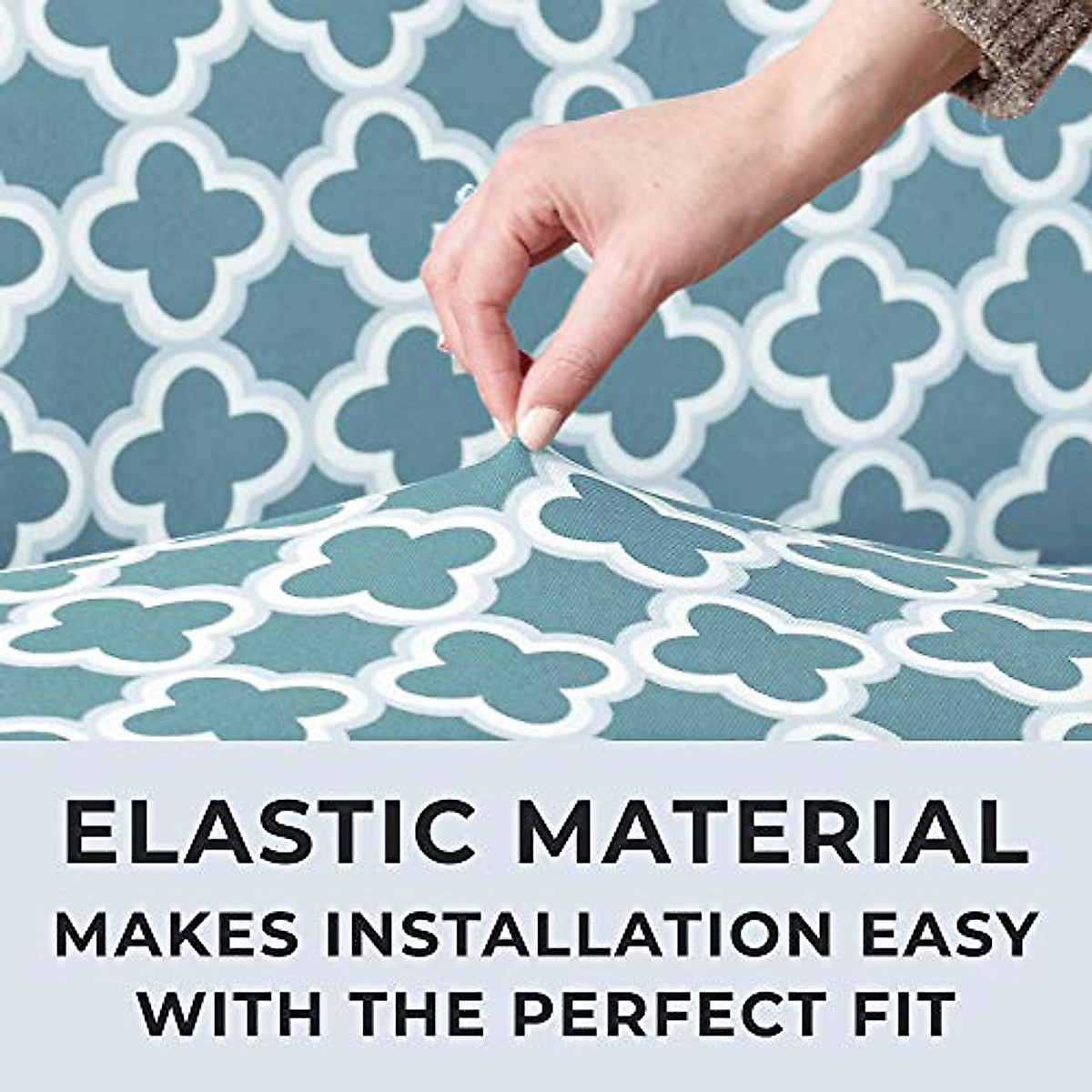 Great Bay Home Printed Twill Recliner Slipcover. One Piece Stretch Recliner Cover. Strapless Recliner Cover for Living Room. Fallon Collection Slipcover. (Recliner, Smoke Blue)