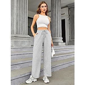 Verdusa Women's Drawstring Elastic Waist Straight Leg Sweatpants Joggers Grey L