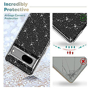 Lamcase for Google Pixel 7 Case, Crystal Clear Bling Sparkly Glitter Shiny Soft Flexible TPU Slim Drop Protection Rugged Shockproof for Women Girls Cover for Google Pixel 7 (2022), Glitter