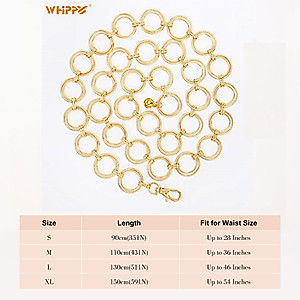 WHIPPY O-Ring Metal Waist Chain Belt Women Adjustable Body Link Belts Fashion Belly Jewelry for Jeans Dresses Gold L