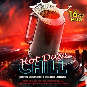 Granatan Black Beer Mugs with Gel Freezer 16 oz, Double Walled Beer Mugs with Handles Set Of 4