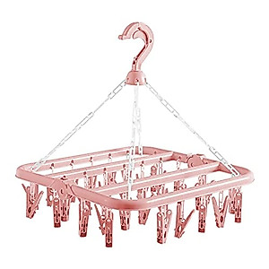Clip and Drip Hanger Clothes Drying Hanger with 32 Clips and Drip Foldable Hanging Rack Underwear Hanger Clothespin Hanger Rack for Socks Clothes