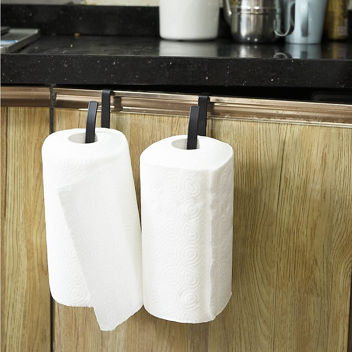 Paper Towel Holder Under Cabinet Wall Mount, Adhesive Paper Towel roll Holder Rack Stick to Wall for Kitchen Bathroom Farmhouse, Matt Black