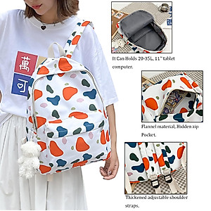 Cow Print Backpack for School, 6Pcs Set Student Preppy Kawaii Mini Backpack Shoulder Bag Pencil Box with Pin and Accessories (White)