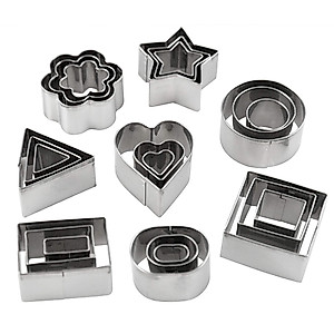 HOME-X Stainless-Steel Cookie Cutter Set, Rectangle, Square, Triangle, Heart, Circle, Star, Flower, and Oval Shapes, Set of 24, Assorted Sizes, Silver