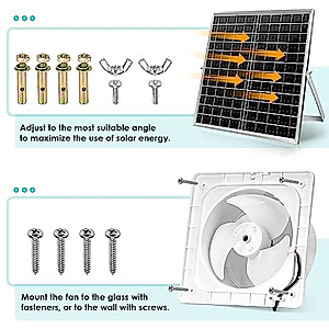 Solar Powered Exhaust Fan, 22W Solar Panel with 8" Solar Brushless Fan for Outside, Shed Ventilation, Greenhouse, Chicken Coop, Pet Houses, Garage
