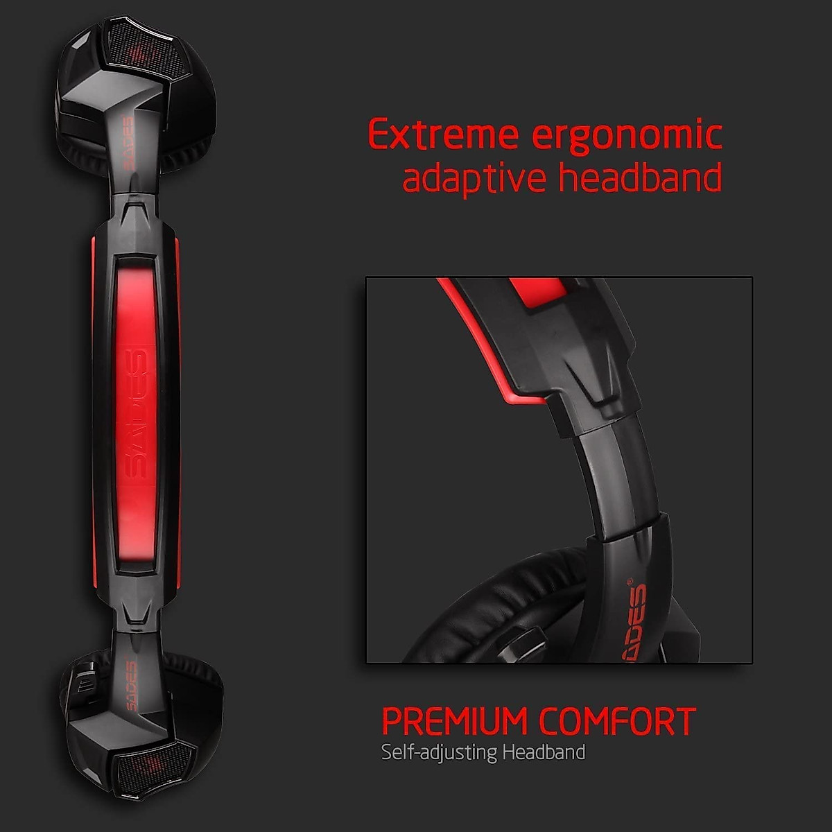 SADES 3.5mm Stereo Surround Sound Gaming Headset with Mic, Noise Cancelling & Led Light & Volume Control Over Ear Gamer Headphones, Red Headset for PC MAC Laptop Computer Games