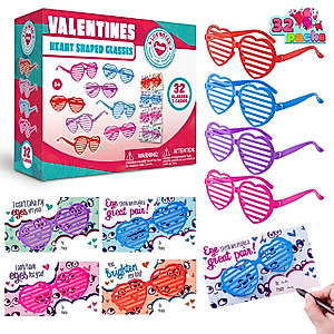 JOYIN 32 Packs Valentines Day Shade Glasses with Gift Cards Heart Shaped Shutter Glasses Heart Glasses Valentines Day Accessories for Kids Valentine's Party Favor Classroom Exchange Prize Supplies