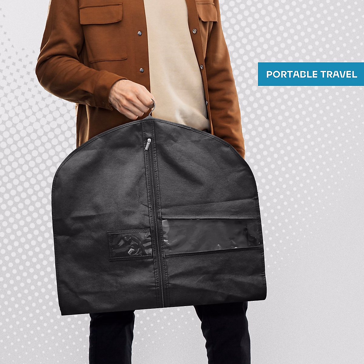 Lazebox 3 packs Garment Bags for Travel and Closet Storage with Zipper Pocket, Heavy Duty Waterproof Hanging Suit Bag with Handles for Suits, Coats, Jackets, Shirts