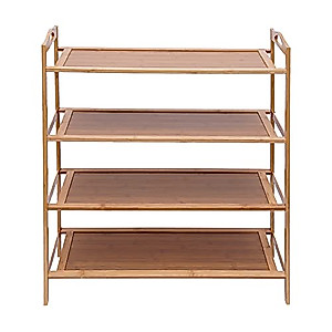 MONIPA Bamboo Shoe Rack Organizer for Entryway, 4 Tier Free Standing Shoe Self Storage for Hallway Closet Living Room